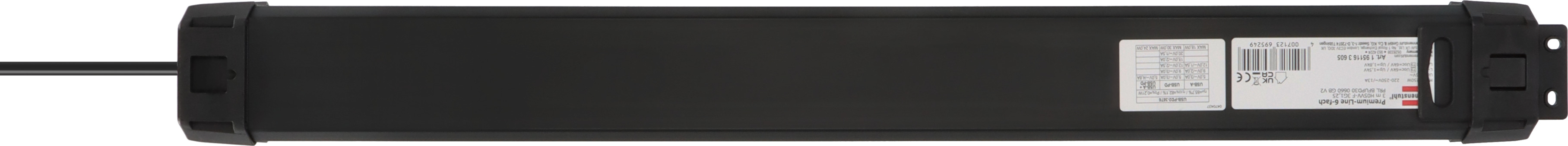 Premium-Line 60.000A Extension Lead With Surge Protection with 1x USB A ...