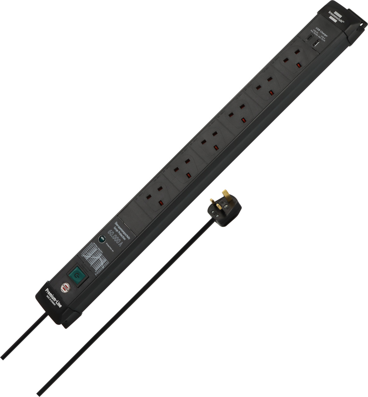 Premium-Line 60.000A Extension Lead With Surge Protection with 1x USB A ...